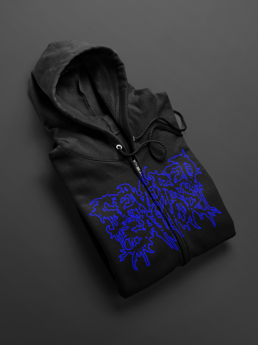 Severed Savior Outline Logo Zip Up Hoodie - Blue – Death Metal Apparel