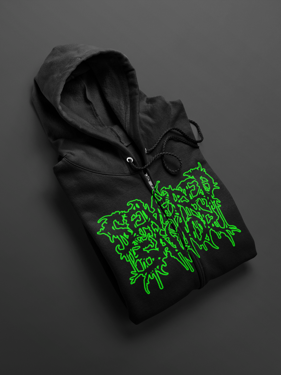 Severed Savior Outline Logo Zip Up Hoodie - Green – Death Metal Apparel