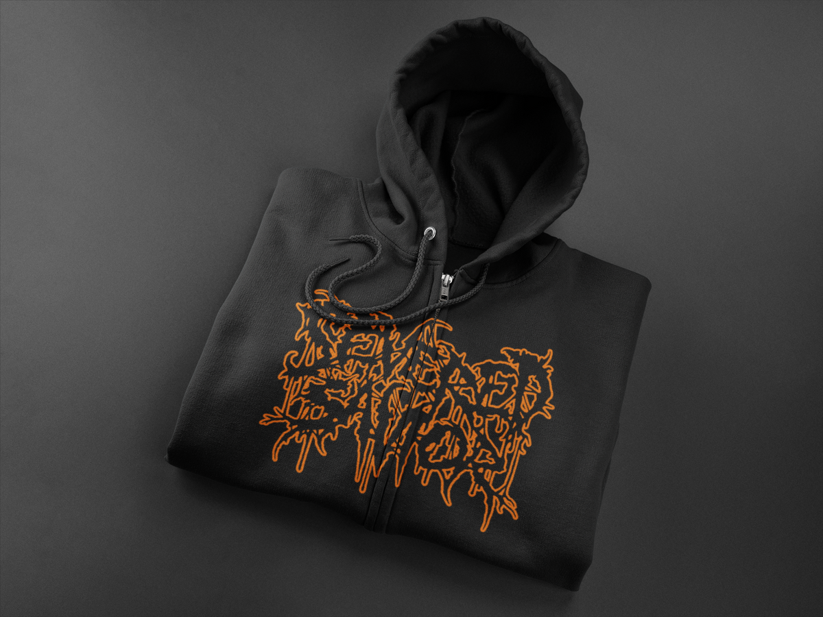 Severed Savior Outline Logo Zip Up Hoodie - Orange – Death Metal Apparel
