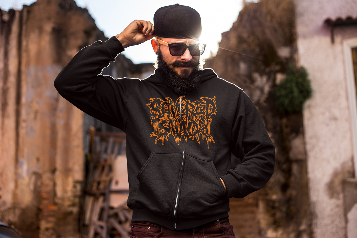 Severed Savior Outline Logo Zip Up Hoodie - Orange – Death Metal Apparel