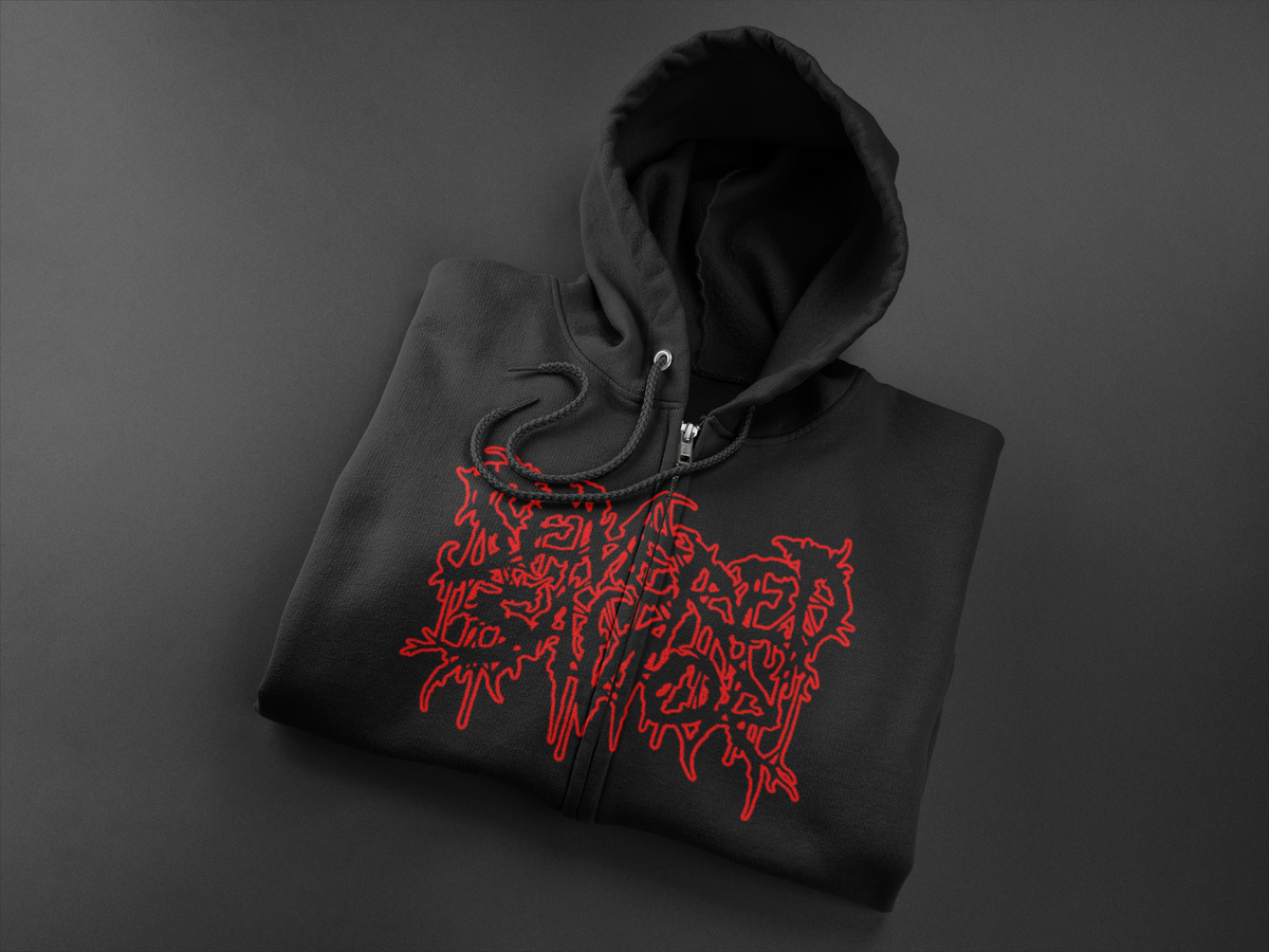 Severed Savior Outline Logo Zip Up Hoodie - Red – Death Metal Apparel