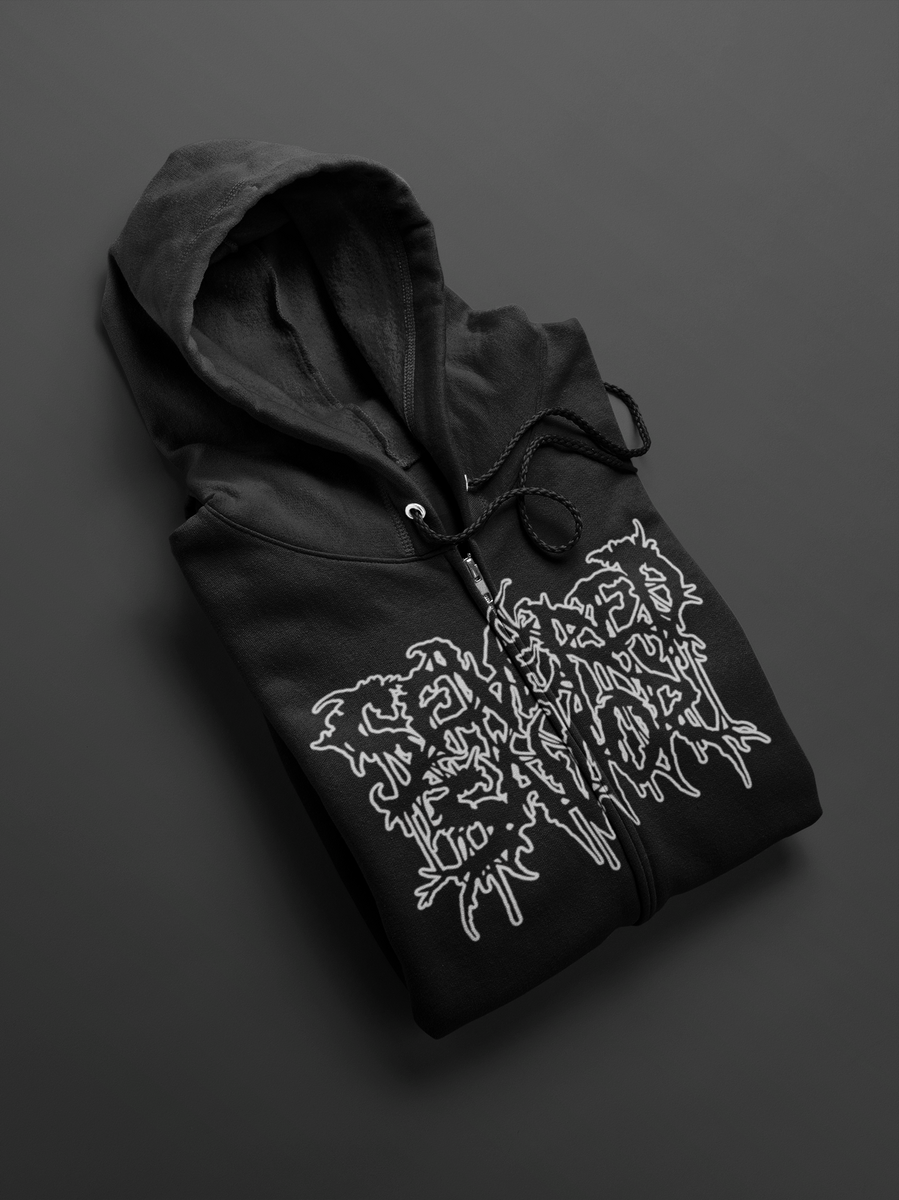 Severed Savior Outline Logo Zip Up Hoodie - Silver – Death Metal Apparel