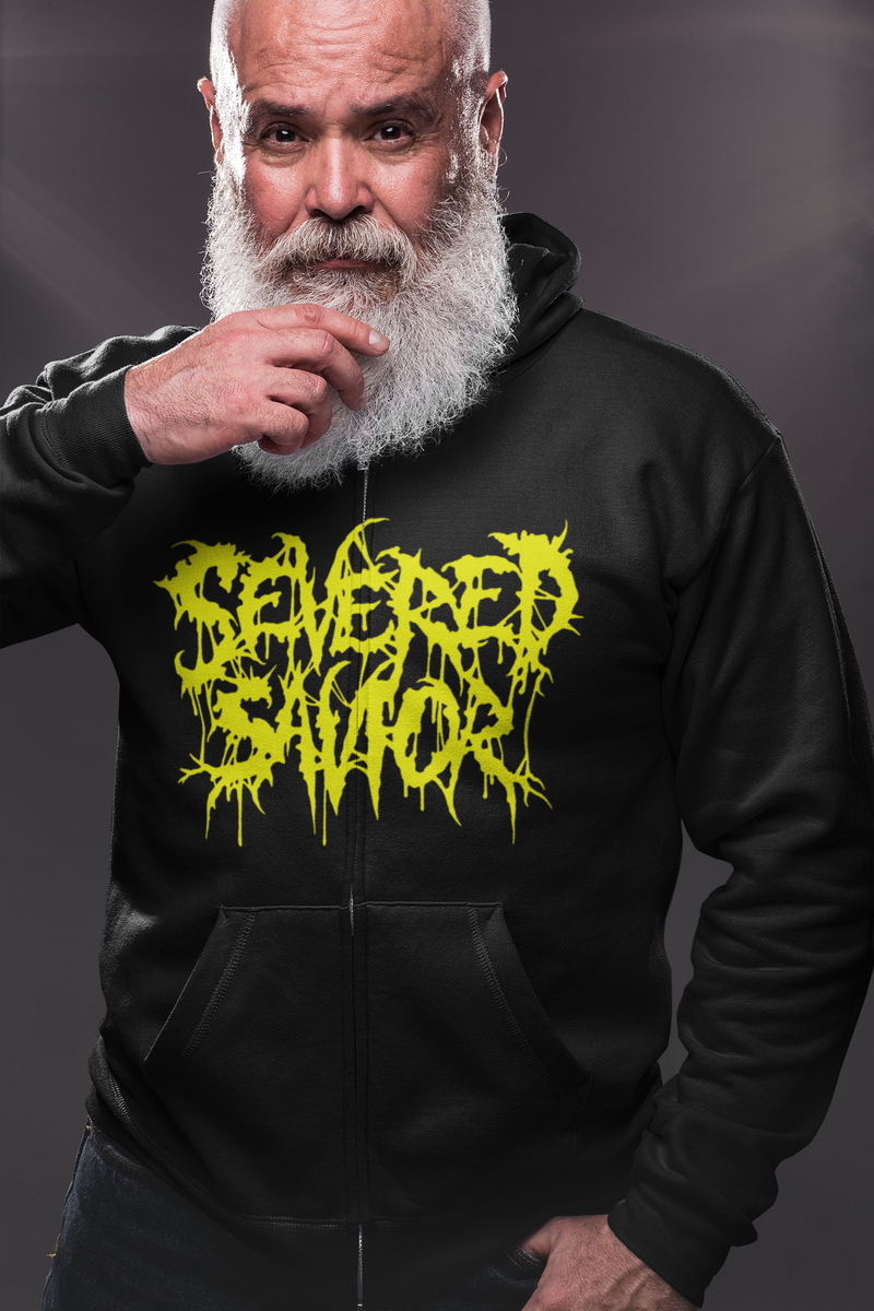 Severed Savior Logo Zip Up Hoodie - Yellow – Death Metal Apparel